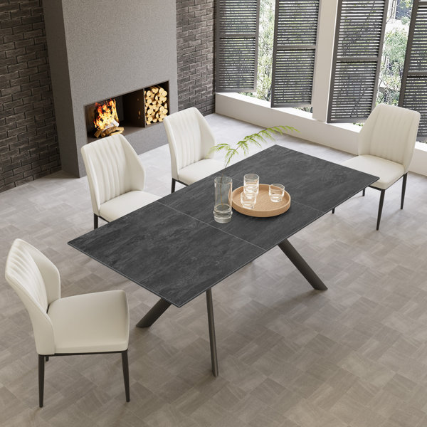 George Oliver Berl 5-Piece Rectangular Gray Expandable Dining Table Set for 4-6 People With ...